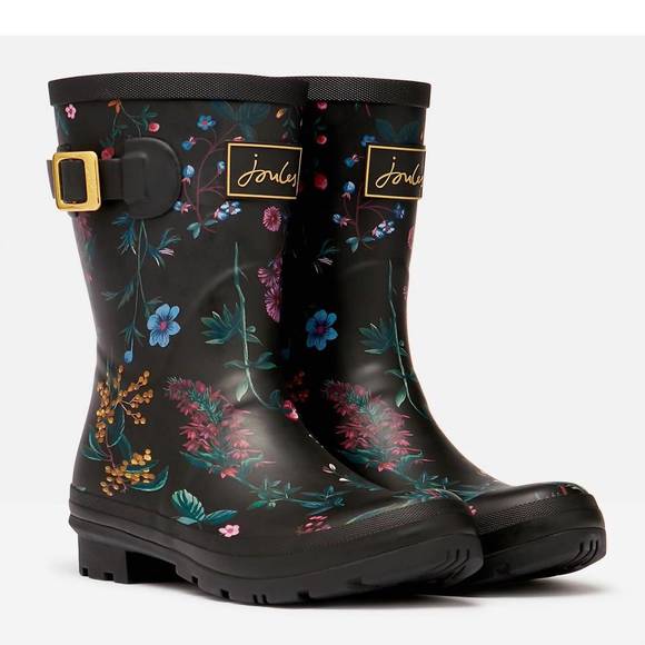 Joules | Shoes | New Joules Molly Midheight Rain Boots In Black Botanic ...